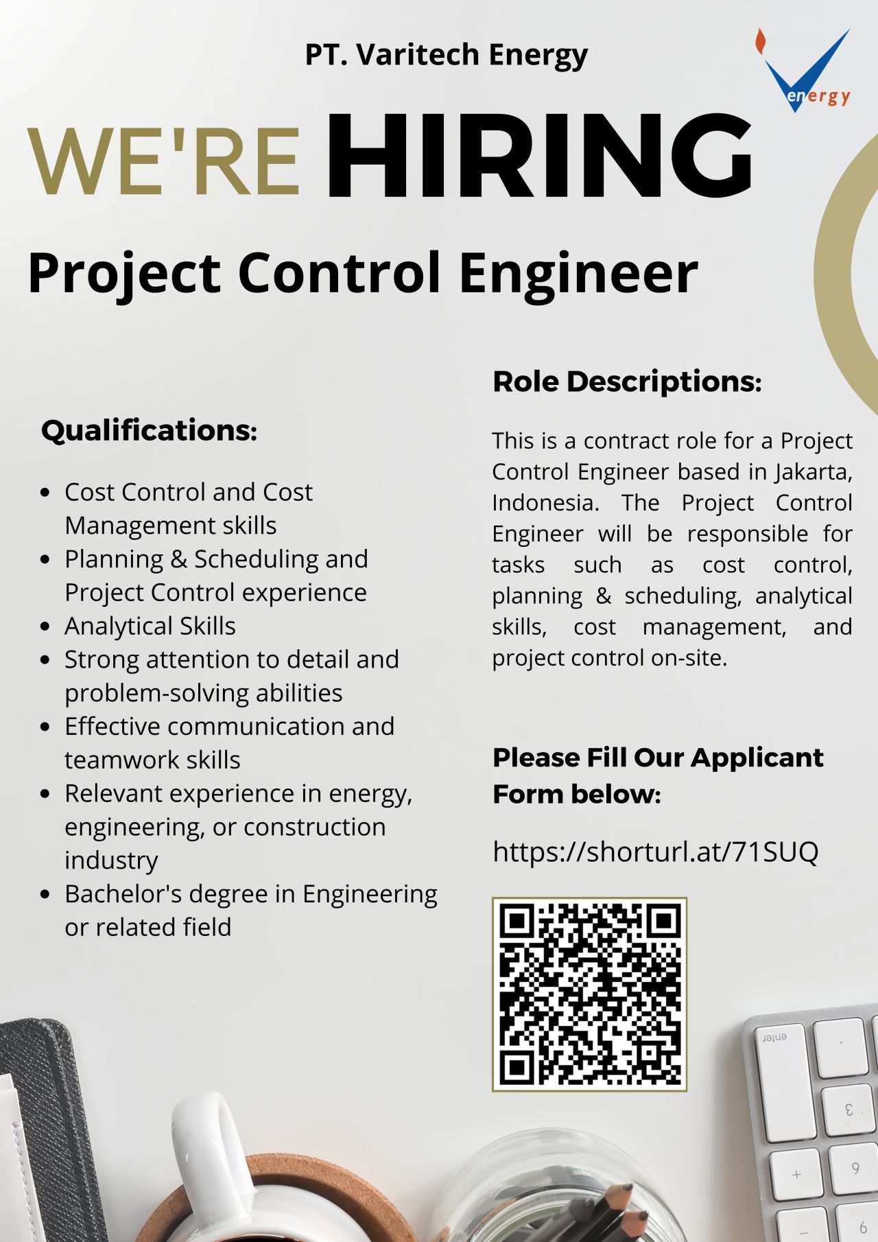 Hiring Project Control Engineer – Varitech Energy